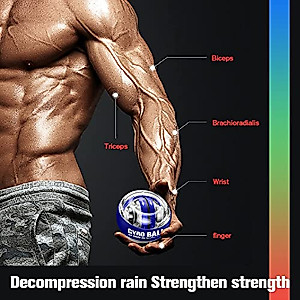 JIN BD Wrist Trainer Ball Auto-Start Strengthener Gyroscopic Forearm Exerciser Gyro for Strengthen Arms, Fingers, Bones and Muscles with LED light，blue