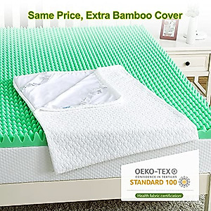 Mattress Topper Short Queen (RV Queen), Homhougo 2 Inch Green Tea Memory Foam Mattress Topper with Zippered Bamboo Cover, Cloud-Like Soft Topper for Travel Trailer, Truck, Camper