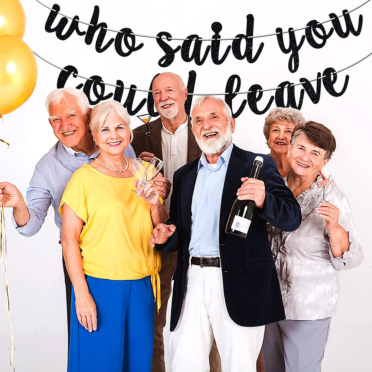 Black Glitter Who Said You Could Leave Banner, The Legend Has Retired/Good Luck We Will Miss You, Retirement Party Decorations Supplies