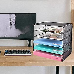COSYAWN Paper Letter Tray Organizer, 5 Tier Mesh File Tray Desktop Paper Sorter, Black