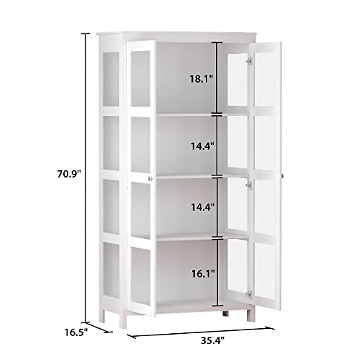 AIEGLE 5-Shelf Bookcase, Tall Display Shelf with 2 Acrylic Doors, Wooden Tall Bookcase Bookshelf Storage Cabinet for Living Room, White (35.4" L x 16.5" W x 72.3" H)