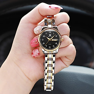 OLEVS Women Watches Business Dress Female Ladies for Small Wrist Watch Gold Silver Tone Stainless Steel Band Analog Quartz Day Date Waterproof Number Lady Watches