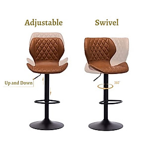 EALSON Swivel Bar Stools Set of 2 Modern Counter Height Barstools PU Leather Bar Chairs with Back Adjustable Kitchen Island Stools for Home Bar/ Dining Room, Brown