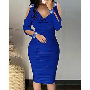 IyMoo vestidos elegantes de mujer para fiesta - Women's Sexy Sequin Rhinestone Bodycon Club Night Birthday Party Dresses Sparkly Midi Date Night Dress Blue