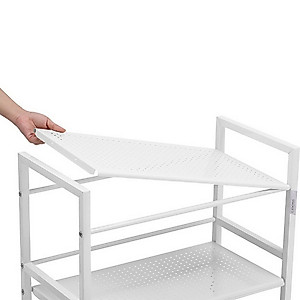 3-Tier Metal Storage Rack with Wheels - Heavy Duty Shelving Unit with Hooks - Microwave Stand Kitchen Rolling Cart - Garage Storage Rack - Multipurpose Utility Cart for Home Office Use - Ivory White