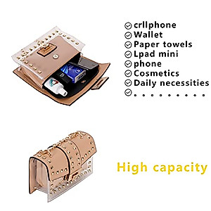 Qiayime Womens Fashion Clear Purses and Handbags Shoulder Bag Ladies Rivet PVC Transparent Jelly Purse Satchel Tote Bag (Clear brown)