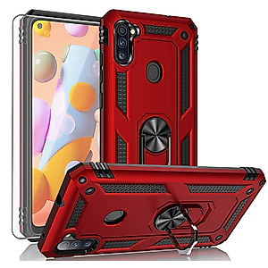 YZOK for Galaxy A11 Case,Samsung A11 Case,with HD Screen Protector,[Military Grade] Ring Car Mount Kickstand Hybrid Hard PC Soft TPU Shockproof Protective Case for Samsung Galaxy A11 (Red)