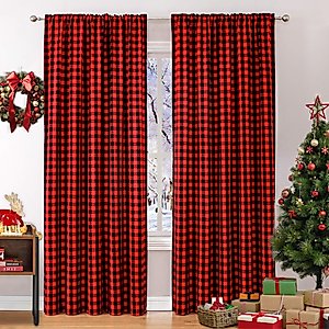 WUBODTI Christmas Red Gingham Curtains 84 Inch Length Red and Black Buffalo Plaid Curtain 2 Panels,Farmhouse Buffalo Checkered Room Darkening Curtain Drapes for Living Room Bedroom Dining Room