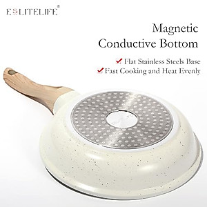 ESLITE LIFE Nonstick Ceramic Frying Pans Skillets Set, Non-Toxic Egg Omelette Kitchen Cooking Pans Compatible with All Stovetops (Gas, Electric & Induction), PTFE & PFOA Free (White)
