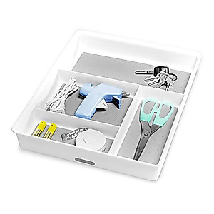 madesmart - 15222 Basic Gadget Tray Organizer - White | BASIC COLLECTION | 4-Compartments | Multi-Purpose Storage | Non-slip Lining | Easy to Clean | Durable | BPA-Free