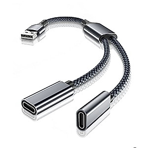 Elebase USB Male to Double USB C Female Adapter,Type A Charger Cable Dual Two 2 Splitter for MagSafe,Apple Watch iWatch Series 7,AirPods,iPhone 11 12 13 Pro 14 Max,SE,iPad 8 9 10 Air 4 5 Mini 6
