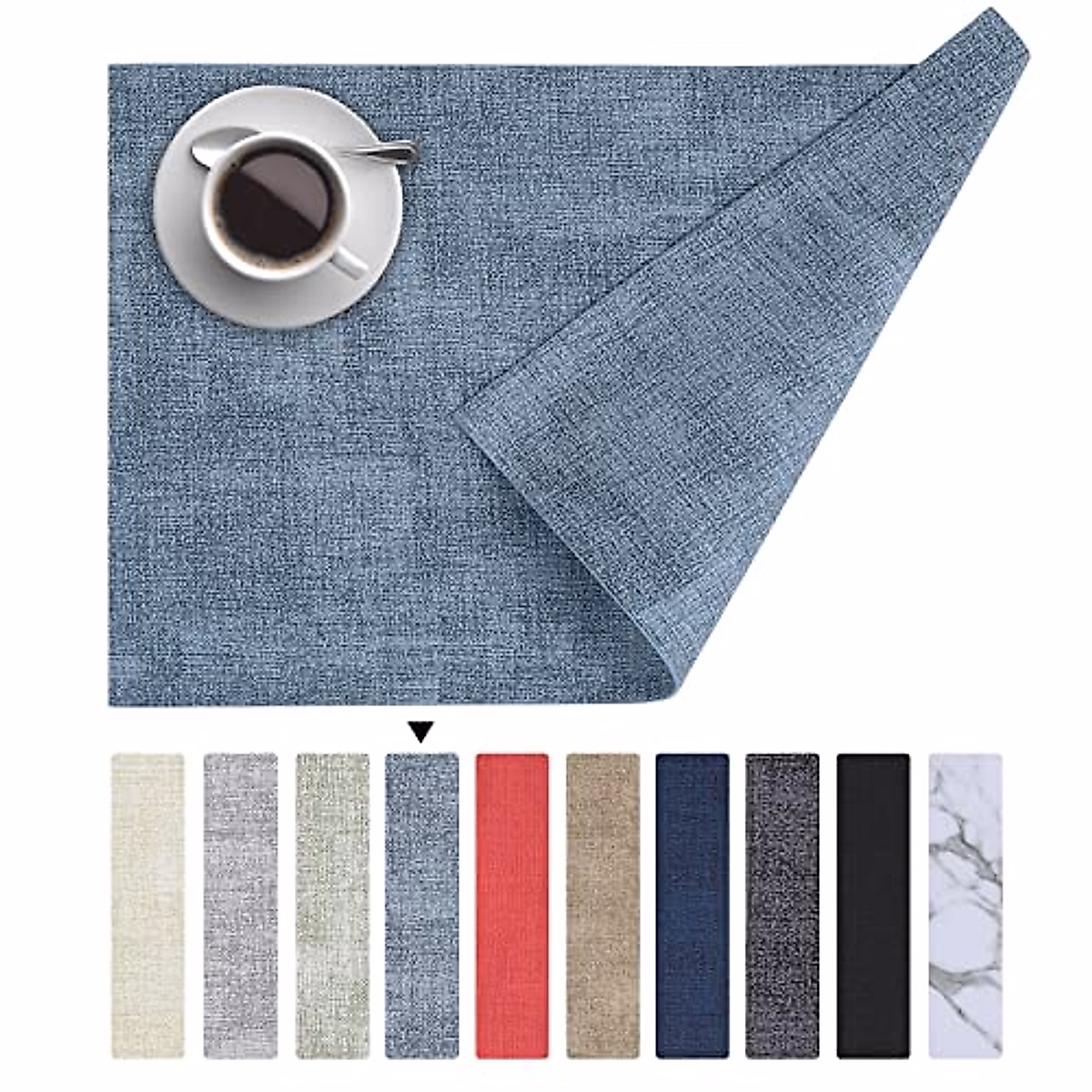 Homaxy Faux Leather Heat Resistant Placemats for Dining Table Set of 6, Waterproof Wipeable Washable PU Table Mats, Easy to Clean Anti-Slip Place Mats, 11.8" x 17", Blue