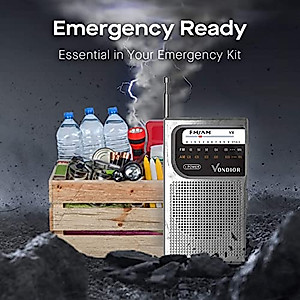 Vondior AM/FM Battery Operated Portable Pocket Radio - Best Reception and Longest Lasting. AM FM Compact Transistor Radios Player Operated by 2 AA Battery, Mono Headphone Socket, by Vondior (Silver)