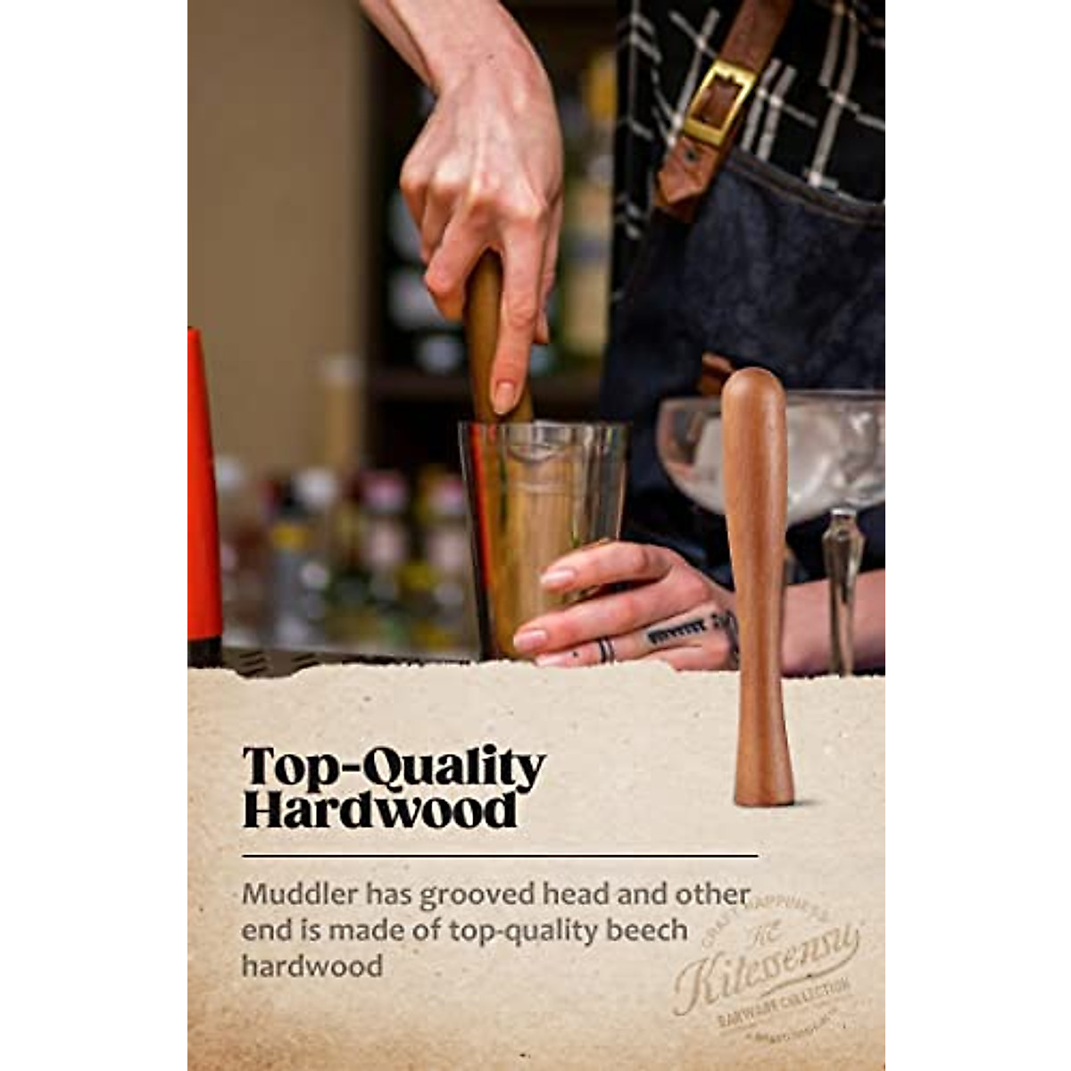 KITESSENSU Wooden Muddler, Durable Wood Ice Crusher Muddler for Cocktails, Excellent Choice for Mojitos, Caipirinhas, Fruits, Herbs, Spices Based Drinks