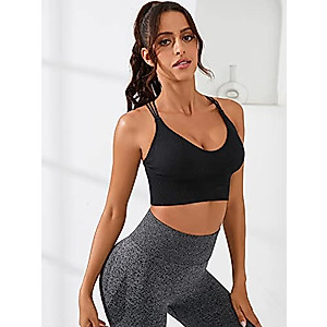 Milumia Women's Crisscross Back Workout Sports Bras Seamless Medium Support Yoga Bra Black Large