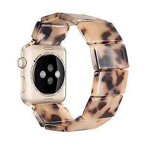 Heesch Compitable with Apple Watch Band 40mm 38mm for Women Blonde Tortoise Stretchy Resin Watch Strap for Apple Watch 7,se,3 Wristband Link Bracelet