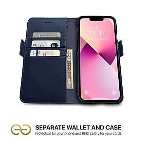 Dreem Fibonacci Wallet Case for iPhone 13 | 2-in-1 Detachable Vegan Leather Cover with Built-in Kick-Stand, RFID Blocking Card Holder, MagSafe Compatible [Royal]
