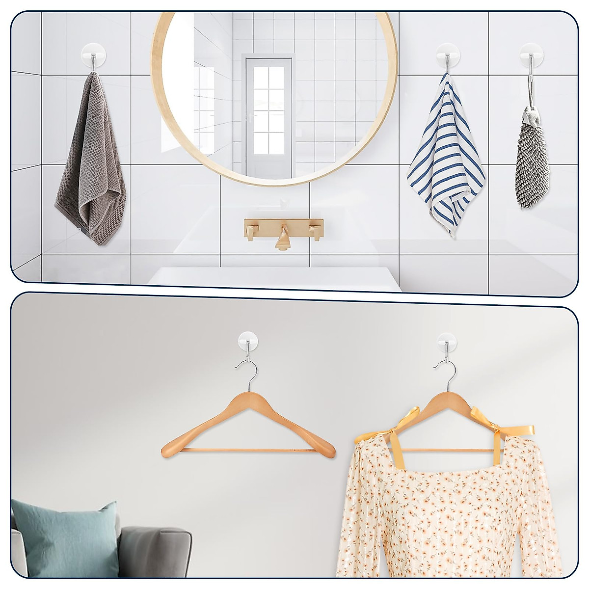 24pcs Round Plastic Hooks Ceiling Small Self Stick Hooks for Hanging Wall Hooks White Self Adhesive Hooks Seamless Self Sticky Hook Stainless Hooks Waterproof Oil Proof for Kitchen Hanging Utensils