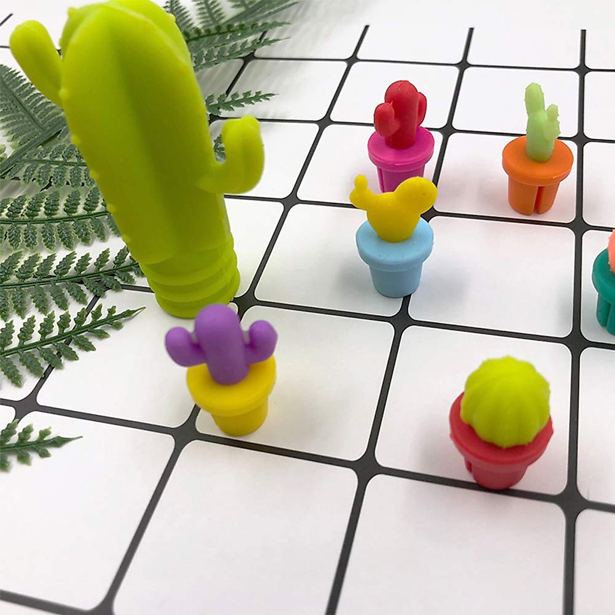 DOITOOL Wine Glass Charms Markers, 7 Pcs Silicone Wine Bottle Stopper Cactus Shaped Champagne Stopper Food Grade Beverage Closures Bar Preservation Tool Random Color
