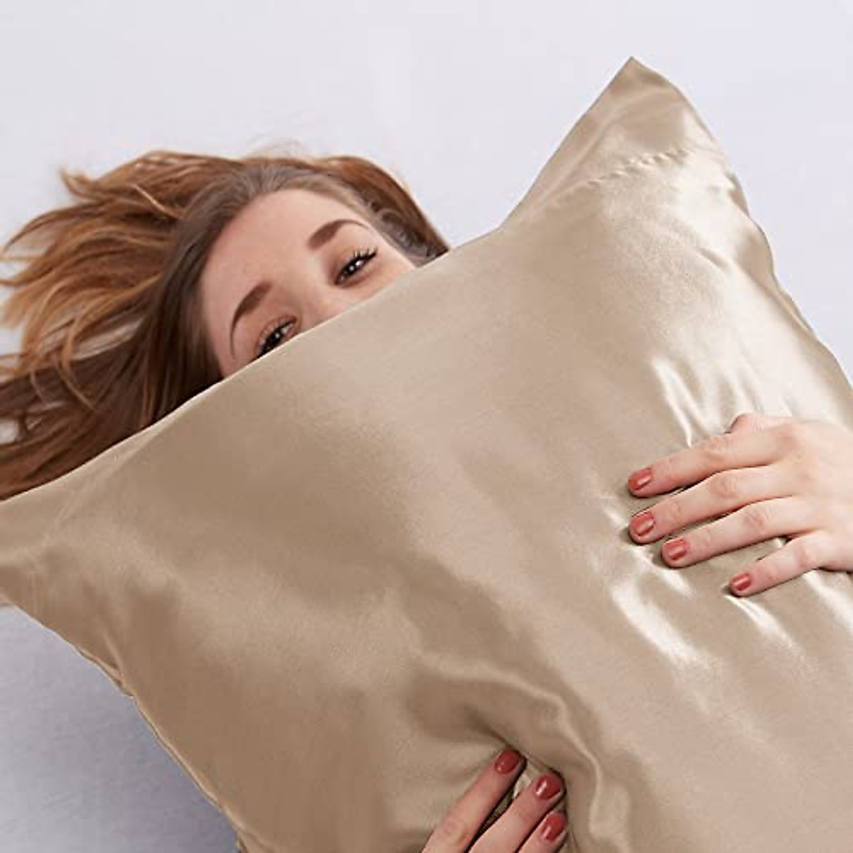 Great Bay Home Satin Pillowcase for Hair and Skin Jumbo/Queen - Caramel Silk Pillowcase 2 Pack 20x36 inches - Satin Pillow Cases Set of 2 with Envelope Closure