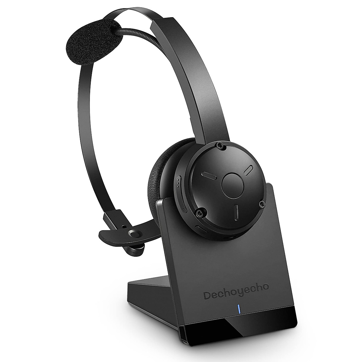 DECHOYECHO Bluetooth Headset, Trucker Bluetooth Headset with Microphone Noise Canceling Wireless On Ear Headphone with Charging Base for Cell Phone/Tablet/Computer Home Office Call Center