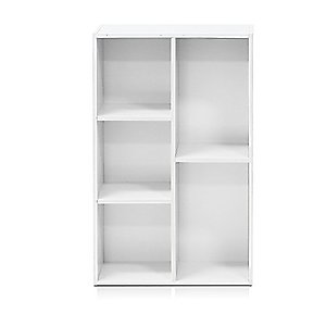 Furinno 5-Cube Open Shelf, White & Jaya Simple Home 3-Tier Adjustable Shelf Bookcase, White