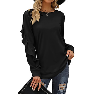 Saloogoe Womens Sweatshirt Ruffle Long Sleeve Tops Fall Clothes Black M