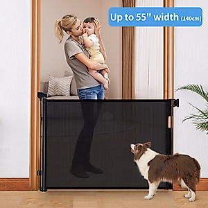 Veraste Retractable Baby Gate,Mesh Baby Gate or Mesh Dog Gate,33" Tall,Extends up to 55" Wide,Child Safety Gate for Doorways, Stairs, Hallways, Indoor/Outdoor（Black,33"x55"
