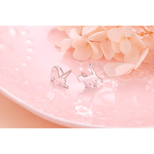 DAOCHONG 925 Sterling Silver Animal Ear Studs Cute Cat Stud Earrings for Women Cat Lover Christmas Birthday Graduation Gift(Cat)