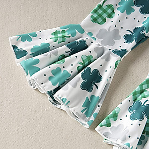 BBand Toddler Baby Girl St Patrick's Day Clothes Little Kids Off Shoulder Shirts Tops Flared Pants Summer Outfits (Clover Green, 18-24 M