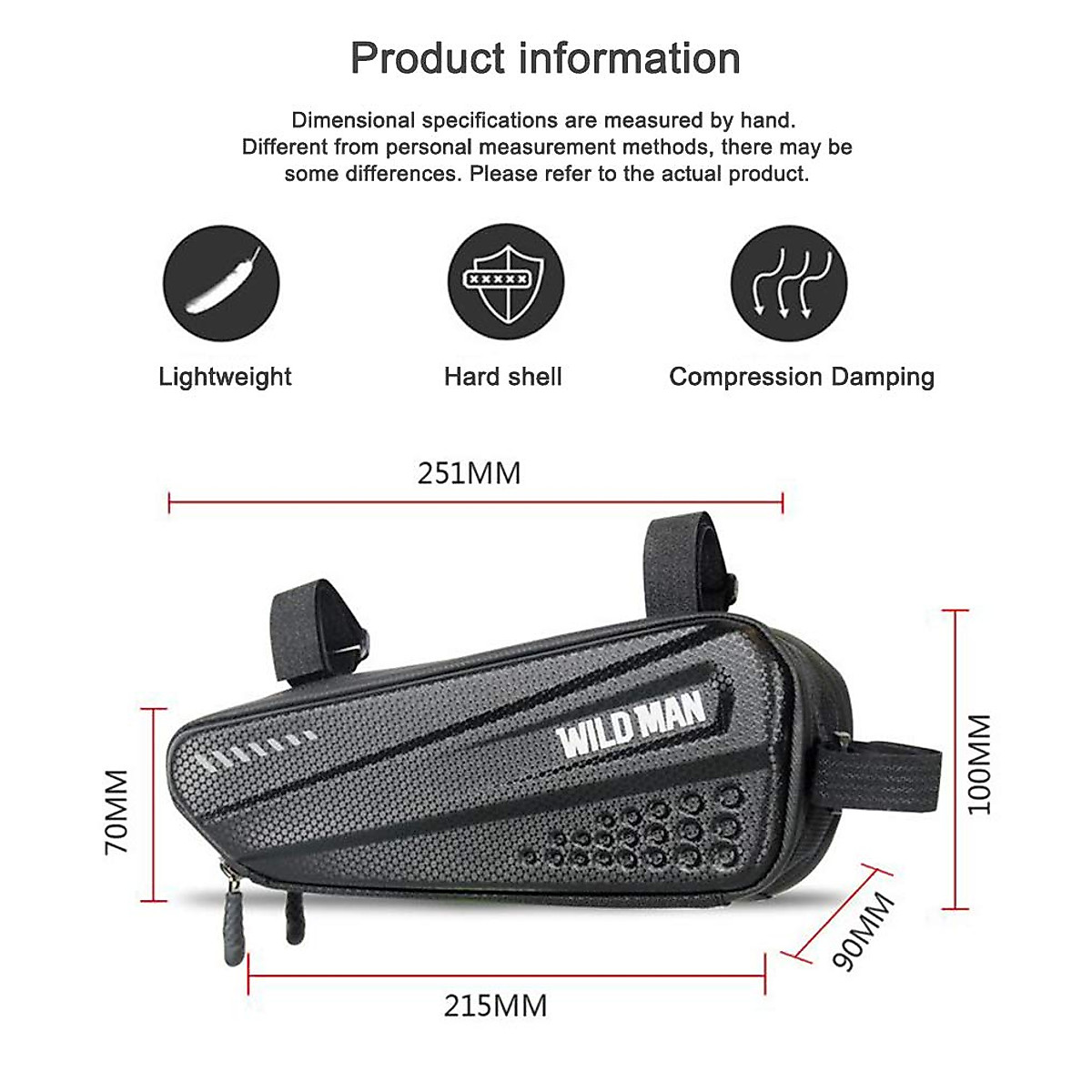 WILD MAN 1.2L Rainproof Hard Shell Bike Saddle Bag for Bicycle Triangle Frame Under Seat for Road Mountain Cycling (Black,ES4)