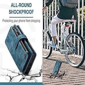 REEGINCH Samsung Galaxy A13 5G Case, Samsung A13 4G Wallet Case for Women Men, Durable PU Leather Case Magnetic Flip Zipper Card Holder Wristlet Strap Kickstand Phone Case for Samsung Galaxy A13, Blue