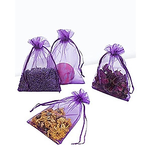 Kslong 100PCS Small Mesh Bags Drawstring 3x4,Sheer Organza Bags Drawstring for Jewelry, Mesh Party Wedding Favor Bags for Small Business,Candy,Bracelet Packaging,Empty Sachet Bags (Purple)