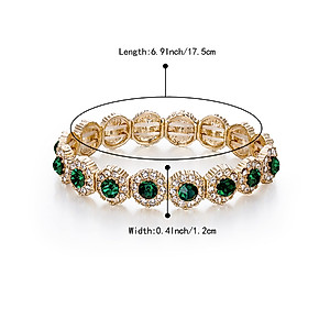 BriLove Women's Wedding Bridal Crystal Rhinestone Beaded Stretch Bangle Bracelet Emerald Color Gold-tone