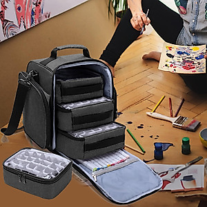 BAFASO Paint Case Hold 72 Bottles of 0.57 fl.oz Miniature Paint or Alcohol Ink, Paint Bag with Multiple Tool Storage Sections, Black (No Accessories Included)