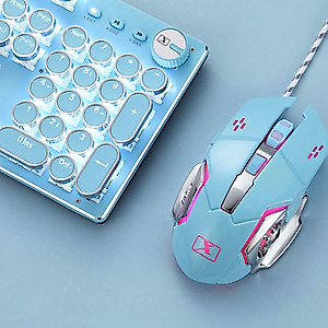 Gaming Keyboard and Mouse,Retro Steampunk Vintage Typewriter-Style Mechanical Keyboard with White LED Backlit,104-Key Anti-Ghosting Blue Switch Wired USB Metal Panel Round Keycaps(Blue)