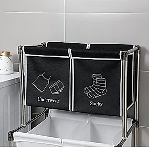VLIZO 2 Tier Laundry Sorter,Laundry Hamper with 4 Removable Bags for Organizing Clothes(Black+White)
