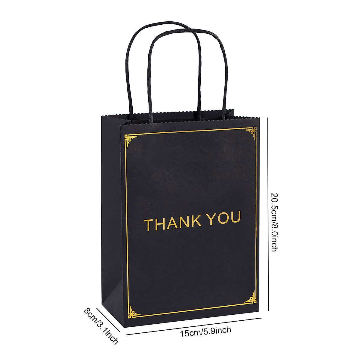 Sdootjewelry Thank You Gift Bags 20 Packs, Small Gift Bags with Handles, Gold Foil Thank You Bags for Business Small 5.9''×3.1''×8.1'', Black Gift Bag for Birthday Wedding Party Shopping