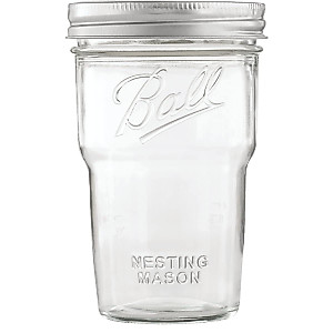Ball Glass Nesting Mason Jars with Lids & Bands, Wide Mouth, Pint Size (Pack of 4)