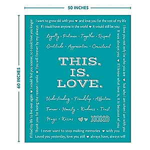 FILO ESTILO This is Love Blanket, Wife Gifts from Husband, Fiance Gifts for Her, Anniversary Wedding Gifts for Couple, Unique Snuggly Throw Blanket, 60x50 Inches (Teal)