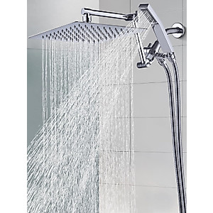 G-Promise All Metal 10 Inch Rainfall Shower Head with Handheld Spray Combo| 3 Settings Diverter|Adjustable Extension Arm with Lock Joints |71 Inches Stainless Steel Hose (chrome)