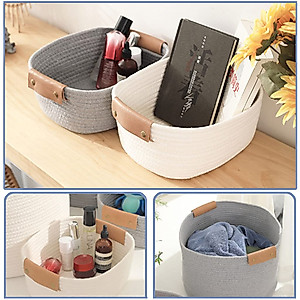Storage Box - Hand Woven Clothing Laundry Basket Clothes Storage Bucket Hamper with Handle Toy Storage Organiser White and Grey