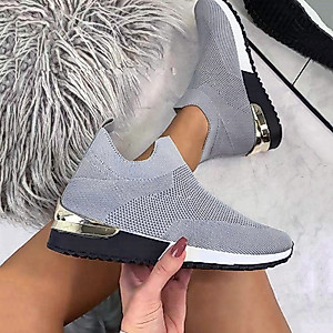 Drumm Womens Walking Shoes Slip on No Laces Mesh Sneakers Athletic Lightweight Fashion Shoes Outdoor Running Casual Sneakers(B02-grey,7)