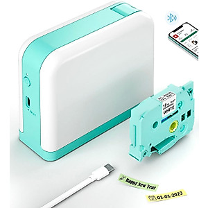 Vixic Bluetooth Label Maker, P3200 Portable Label Print, Multiple Templates Compatible Android iOS to Use Home Office Organization Type-C Rechargeable Label Maker, White-Green