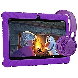 Contixo Kids Tablet Bundle V8, 7-inch HD, Ages 3-7 Toddler Learning Tablet with Camera, WiFi, Parental Control & Kid Safe Bluetooth On The Ear Headphones Bundle Purple, Perfect for Back to School