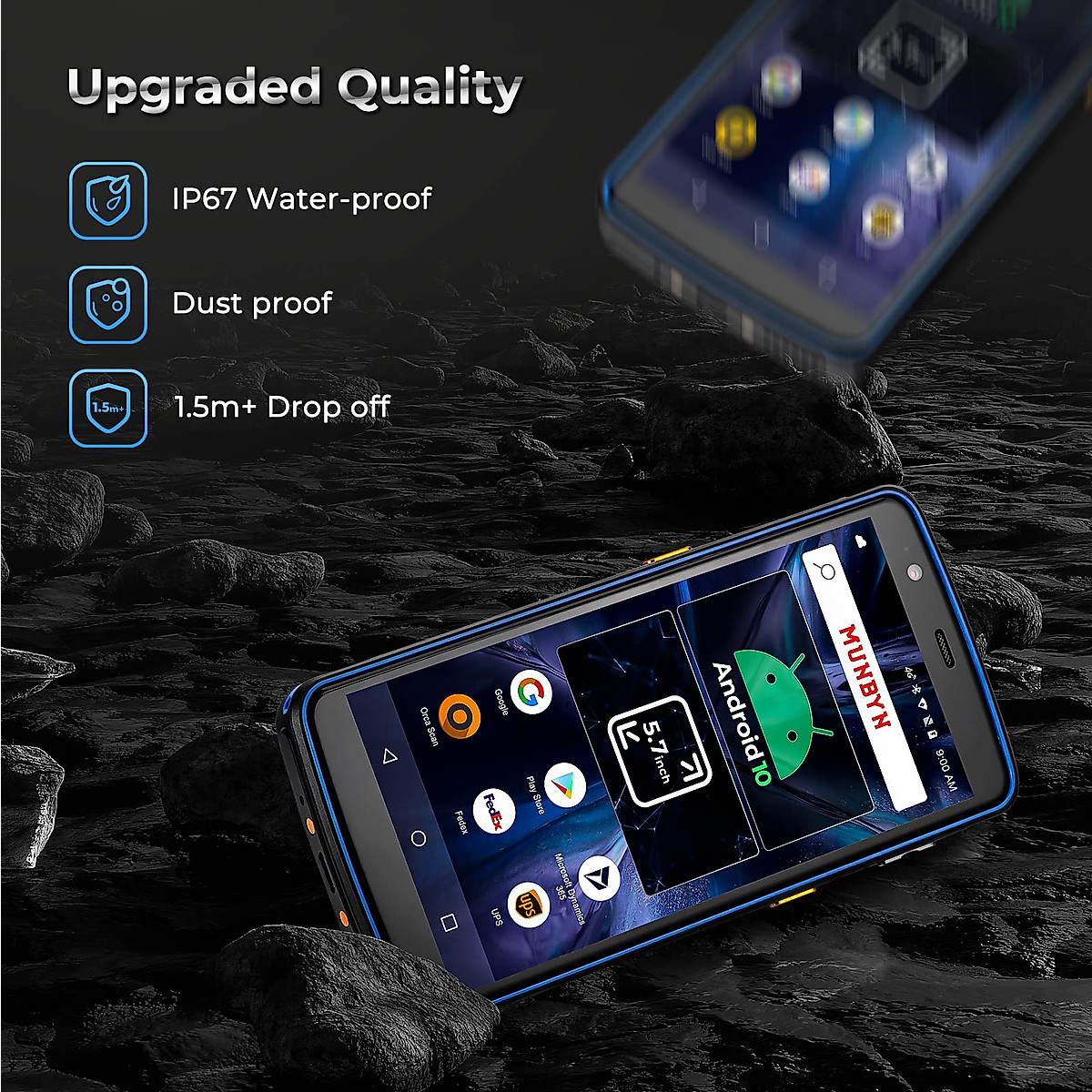 2023 MUNBYN Android Barcode Scanner PDA Inventory Scanner, Android 10, QR 2D 1D Barcode Scanner Reader, 3+32G, Portable Handheld Mobile Computer, IP67 Dual-Band Wi-Fi 4G BT Data Collector for Retail