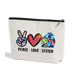 ZHAMEN Cartoon Lover Gift Hawaiian Cartoon Makeup Bag Peace Love Movie Fans Inspired Merchandise Gift for Girls Women Fans Teens Daughter Friends Her Nurse Graduation Birthday Christmas