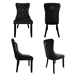 Wonder Comfort Velvet Upholstered with Nailhead Back and Ring Pull Trim Solid Wood Dining Chairs Set of 2, 19.724.437.4, Black