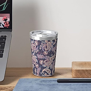 Paisley Floral Ethnic Pattern 12oz Tumbler - Travel Coffee Mug with Splash Proof Sliding Lid - Double Wall Stainless Steel Vacuum Insulated Coffee Mug for Home and Office - Keep Beverages Hot or Cold
