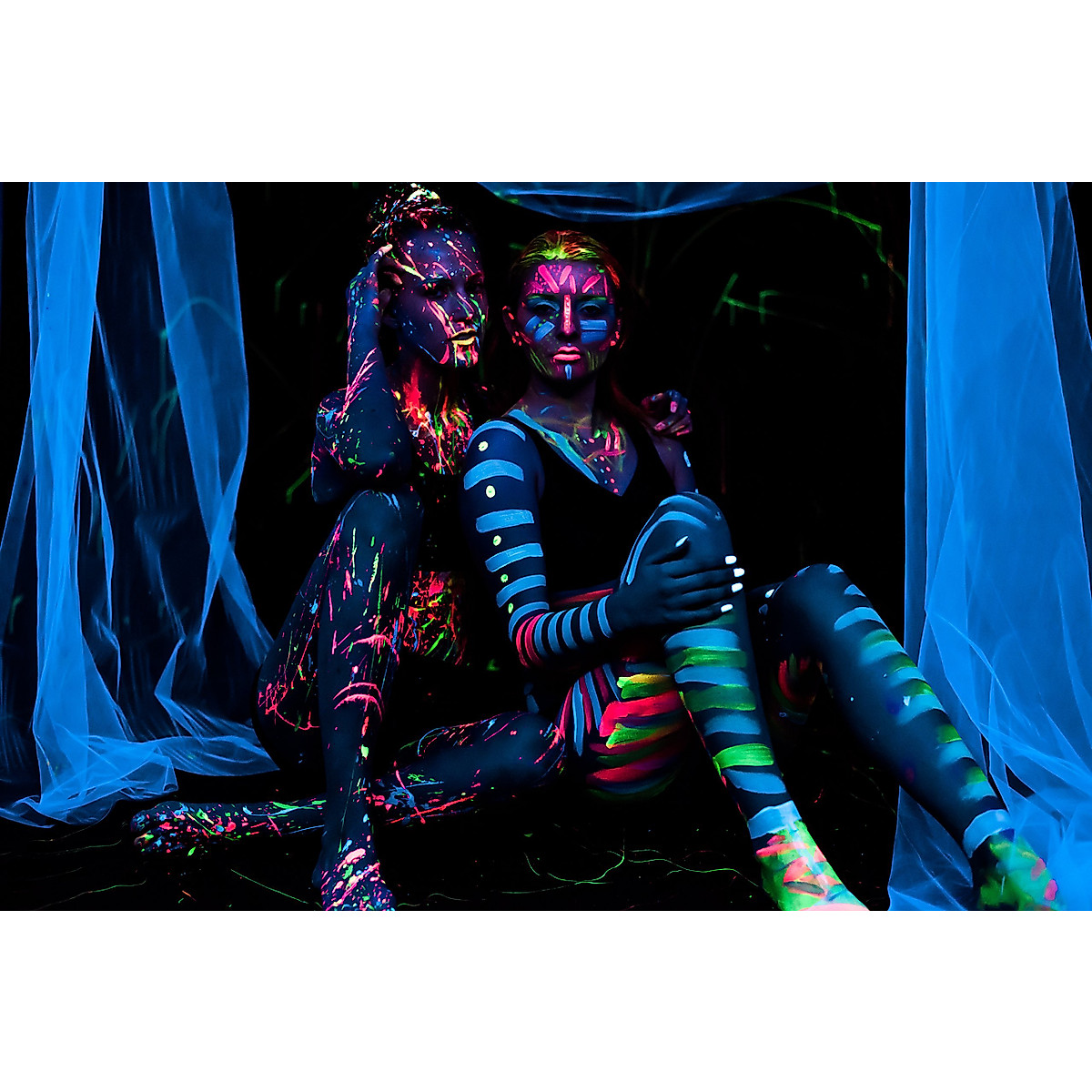 Midnight Glo Black Light Face and Body Paint (Set of 8 Bottles 0.75 oz. Each) - Neon Fluorescent Paint Safe On Skin, Washable, Non-Toxic